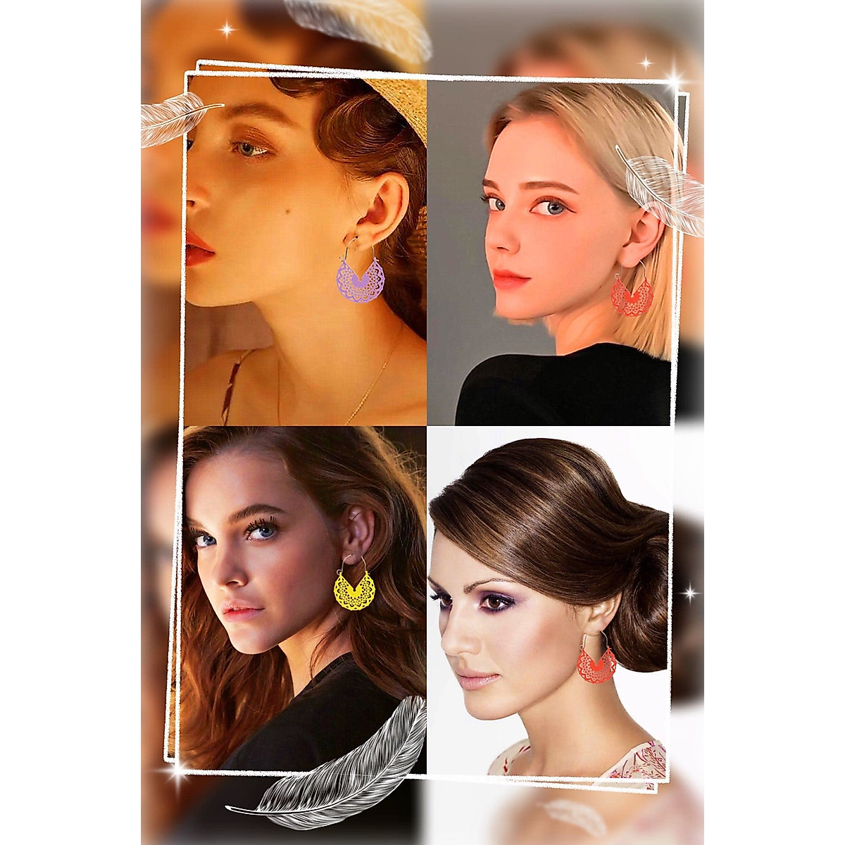 12 pairs of colorful cutout boho cutout pattern bohemia earrings for women hanging dangling fashion set boho DIY lightweight women's earrings candy color earrings