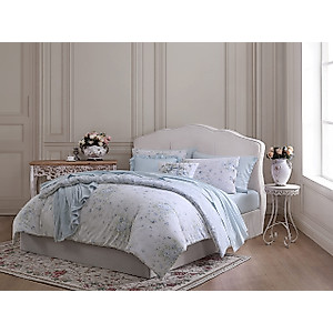 Shabby Chic® - Queen Comforter Set, Reversible Cotton Bedding with Matching Shams, Elegant Floral Home Decor for All Seasons (Bailey Blue, Queen)