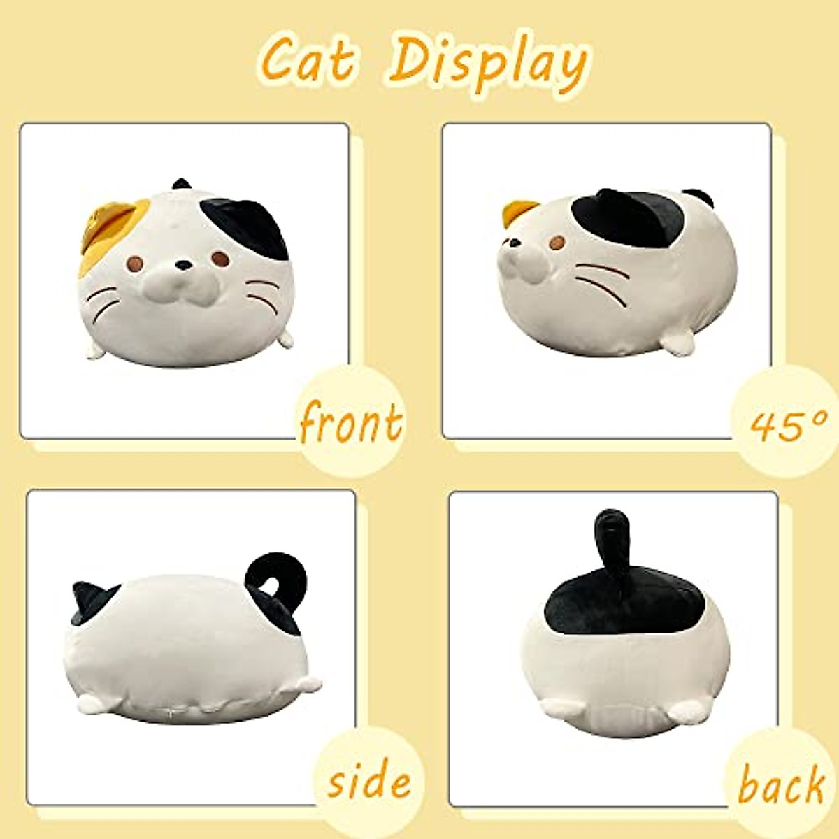 AIXINI 13.7 inch Cute Cat Plush Pillow Stuffed Squishy Animal Cylindrical Body Pillow, Super Soft Fat Cat Chubby Kitten Kawaii Pillow-White