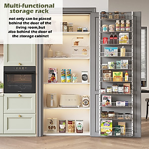 COVAODQ 10-Tier Pantry Door Organization and Storage Over the Door Pantry Organizer Metal Hanging Kitchen Spice Rack Can Organizer,Black