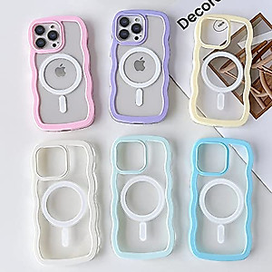 Yeddabox Compatible for iPhone 14 Pro Case with Magsafe, Wave Magnetic Phone Case Cute Water Ripple Candy Colors Frame Shockproof for iPhone 14 Pro Phone Case for Women 6.1 Inch - Light Blue