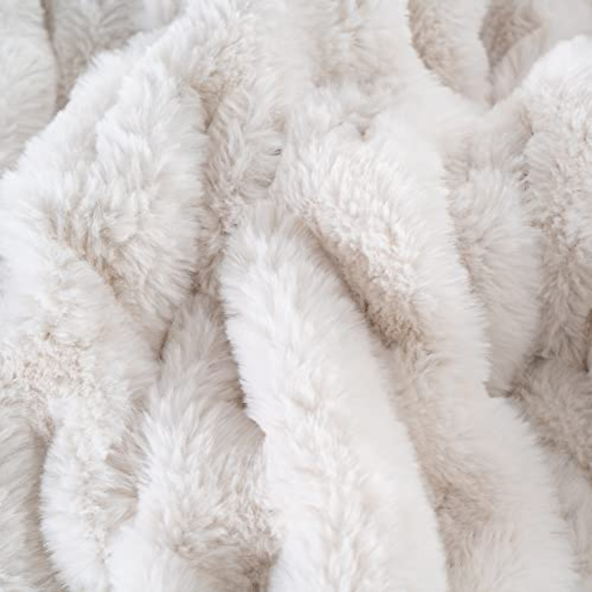 Luxury Concepts Lightweight Faux Rabbit Fur Throw Blanket, Ruched Elegant Wrinkle Resistant, Anti-Static and Washable for Couch Sofa Bed, 50" x 60" in (Off White)
