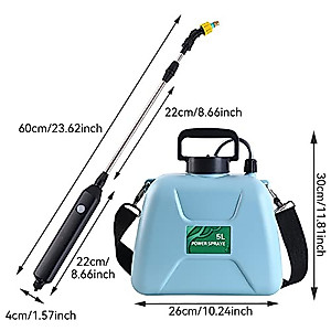 1.35 Gallon/5L Battery Powered Sprayer with 160ml High-Pressure Continuous Garden Sprayer, Electric Sprayer with USB Rechargeable Handle, 2 Mist Nozzles and Adjustable Shoulder Strap(Blue