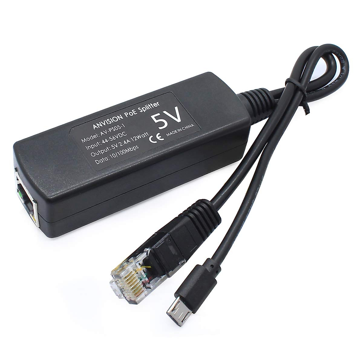ANVISION 4-Pack 5V PoE Splitter, 48V to 5V 2.4A Adapter with Micro USB Plug, IEEE 802.3af Compliant, for IP Camera, Tablets, Dropcam or Raspberry Pi and More, AV-PS05-1