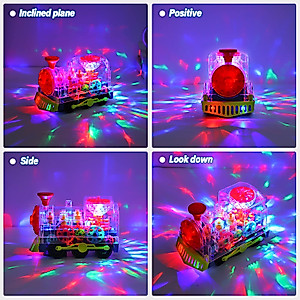 Light Up Transparent Train Toys,Interactive Autism Sensory Toys with Colorful Moving Gears, Music,and LED Effects,Fun Educational Toy for Boys Girls