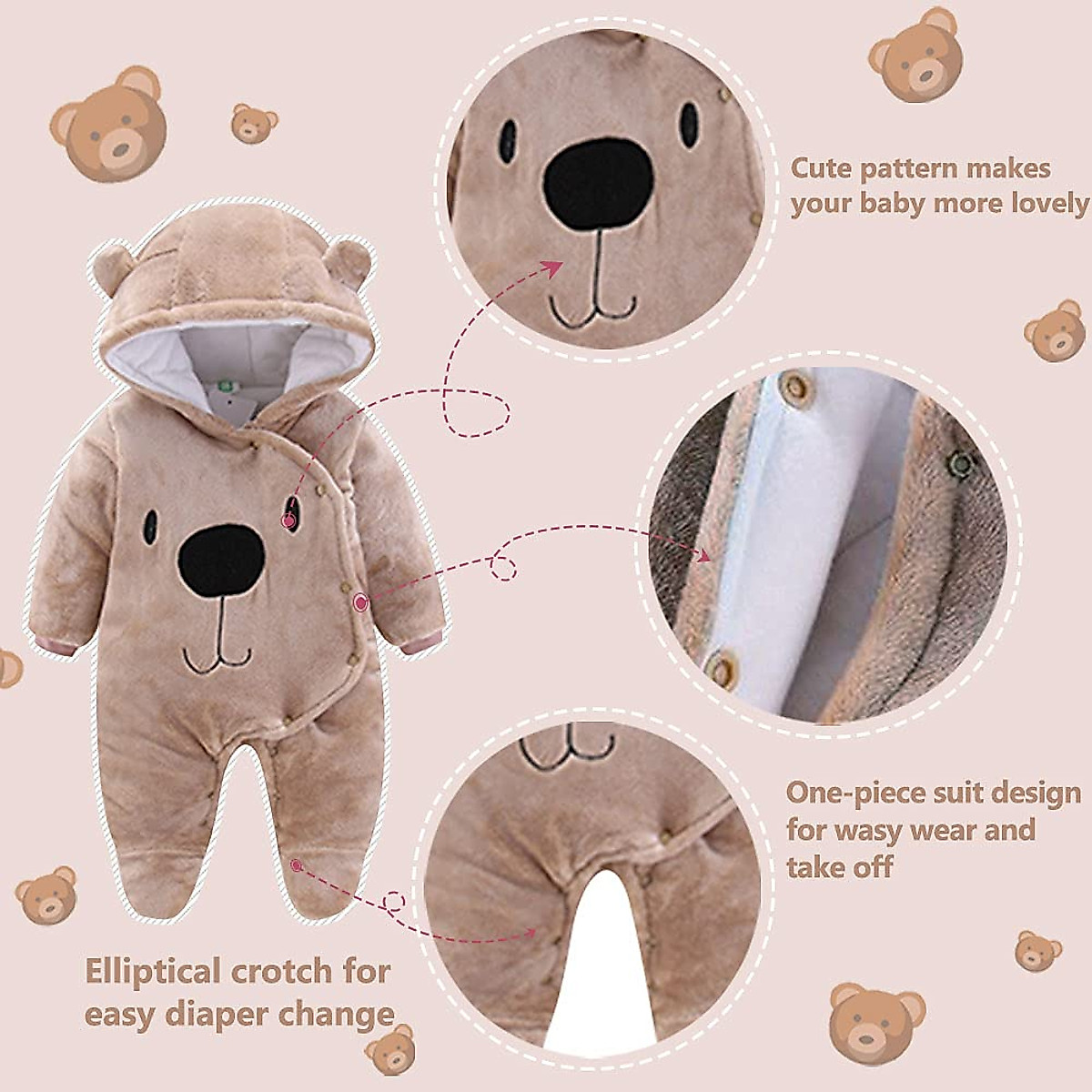 ALLAIBB Baby Newborn Snowsuit Winter Hooded Footie Fleece Jumpsuit for Infant Girls Boys