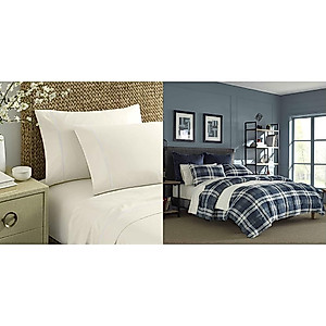 Nautica - Queen Sheets, Cotton Sateen Bedding, 400 Thread Count, Silky Smooth & Wrinkle Resistant (Regatta White, Queen) Home | Crossview Collection | Ultra Soft & Cozy Microsuede
