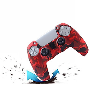 PS5 Controller Skin,Hikfly Silicone Cover for PS5 Controller Grips,Non-Slip Cover for PlayStation 5 Controller- 1 x Skin with 8 x Thumb Grip Caps(Red)