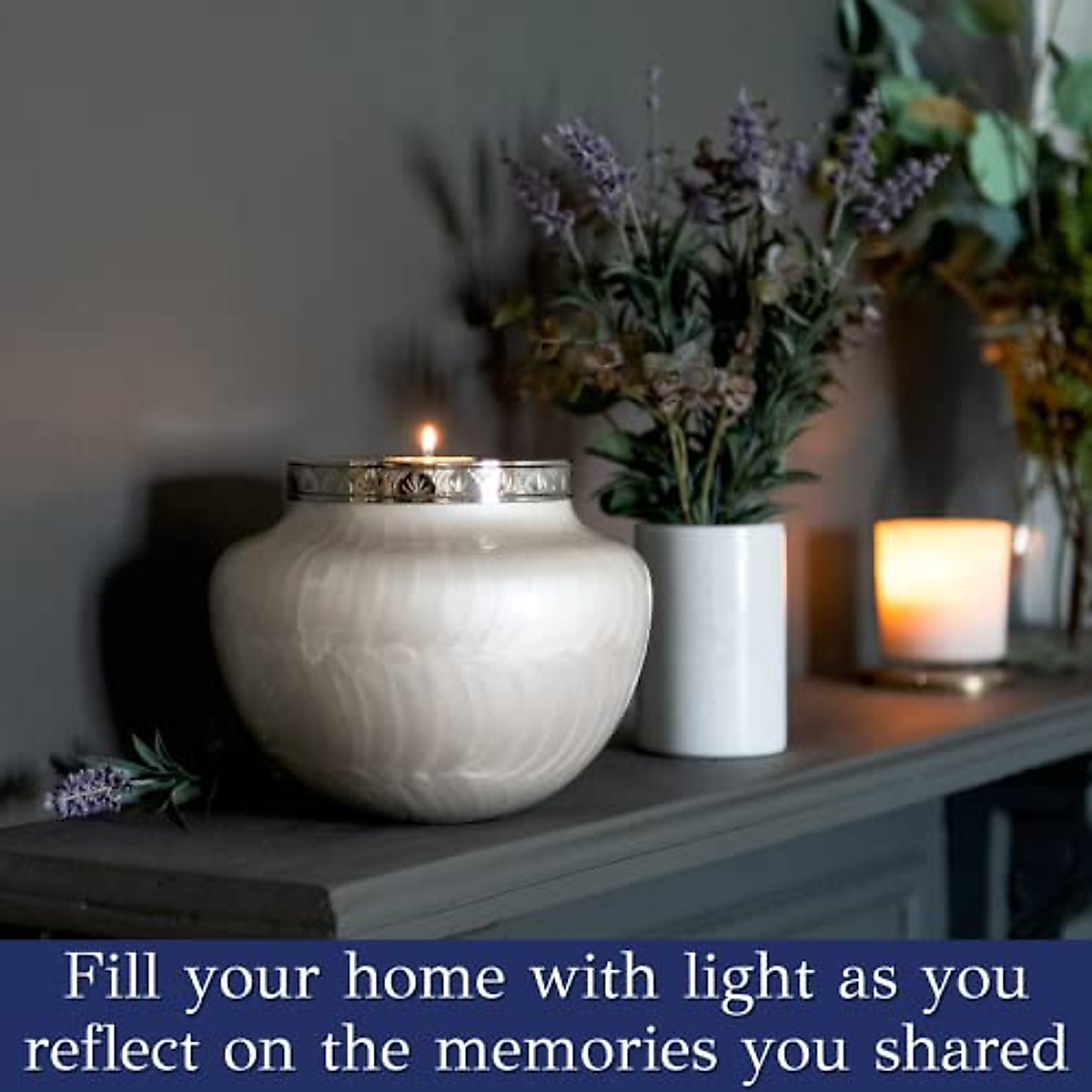 FOVERE – Decorative Urns for Ashes Adult Male and Female – Large White Ash Urn to Display at Home – 100% Handcrafted Cremation Urn for Human Ashes