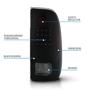 AmeriLite Dark Smoke Replacement LED Brake Turn Signal Tail Lights Pair For 97-03 Ford F150 / 99-07 F250 F350 - Driver and Passenger Set