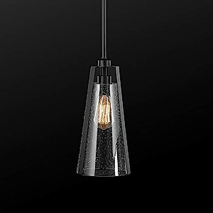 Globe Electric 60330 Sonny 1 Pendant Lighting, Dark Bronze, Seeded Glass Shade