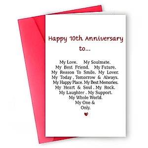 MQMRYeto Funny 10th Anniversary Card For Men Women, Sweet 10 Year Wedding Anniversary Card Decoration For Husband Wife, Romantic Gifts Idea For Boyfriend Girlfriend Couple