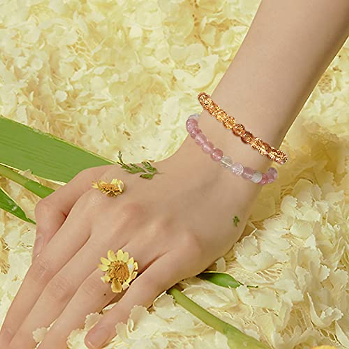 JEWPARK 20Pcs Gemstone 6mm Round Beads Bracelet Set Healing Crystal Stone Stretch Bracelets for Men Women Round Beaded Elastic Bracelets