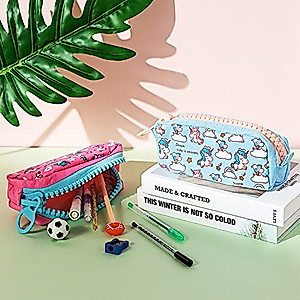 2 Pieces Unicorn Pencil Pouch Small Pencil Case School Pencil Bag Kids Pencil Pouch Cute Unicorn Pen Pouch Stationery Storage Bag Makeup Bag with Large Zipper for School Office Girls, Pink and Blue