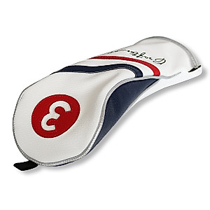 Craftsman Golf White Blue Red Pu Leather Diagonal Stripes Fairway 3 Wood Headcover for All Brands Callaway Big Bertha Cobra TaylorMade Ping Mizuno Etc. (3 Wood Headcover)