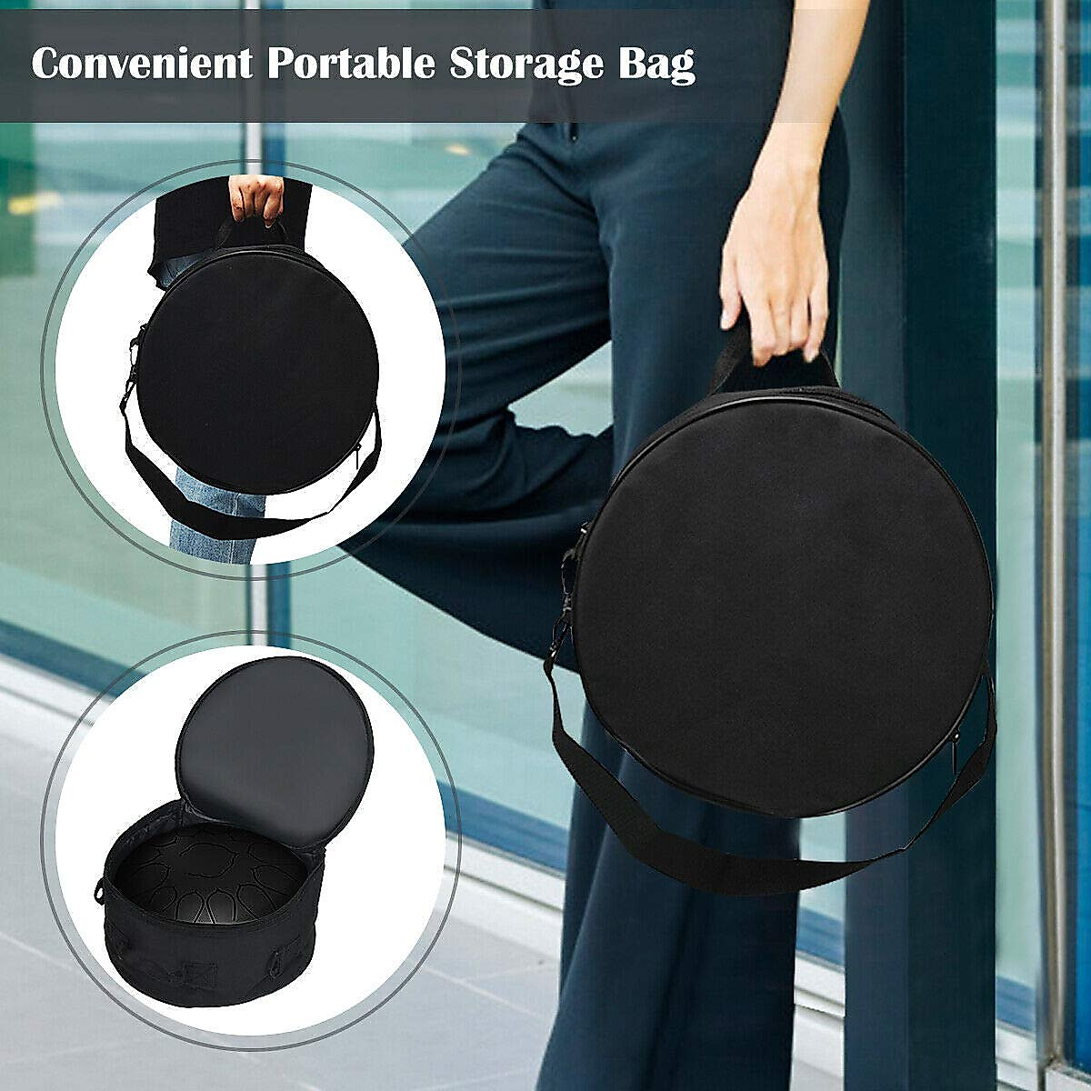 Sonart 12 Inch High Carbon Steel Tongue Drum, 13 Notes Lotus Hand Steel Pan Drum w/Drum Hammer, Drumstick Bracket, Rubber Finger Sleeve and Travel Bag for Camping, Meditation, or Yoga (Black)