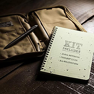Rite In The Rain Weatherproof Side Spiral Kit: Tan CORDURA® Fabric Cover, 4.625" x 7" Green Notebook, and Weatherproof Pen (No. 973-KIT), 8.5 x 5.5 x 0.625