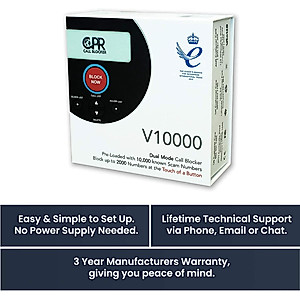 CPR V10000 - Landline Phone Call Blocker with Dual Mode Protection. Pre-Loaded with 10,000 Known Robocall Scam Numbers - Block a Further 2,000 Numbers at a Touch of a Button