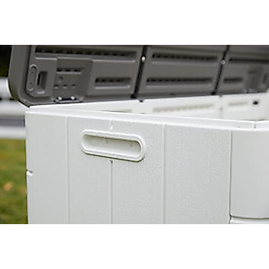 Mrosaa 85 Gallon Resin Deck Storage Box, Lockable Outdoor Storage Box Waterproof for Garden Tool,Pool Accessories, and Outdoor Cushion Storage, Light Beige