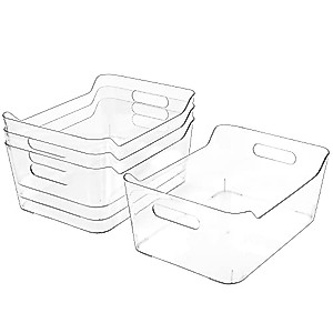 Kazozobi X-Large Plastic Storage Bins with Built-in Handles, 4 Pack Clear Pantry Food Organization and Storage, Open Container for Fridge, Kitchen, Bathroom and Bedroom