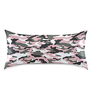 Camouflage Military Pink Satin Pillowcase for Hair and Skin Silk Pillowcase Pillow Case with Envelope Closure Throw Pillow Cover for Sofa Hotel Couch Bedroom Home Decor - King, 40x20inch
