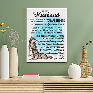 OEWD Romantic to My Husband I Fell in Love with You Canvas Wall Art Poster Print Gift, Watercolors Wolf Husband Painting Ready to Hang Home Decor (11.5" x 15")