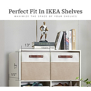 DECOMOMO Storage Baskets for Shelves 13x15x13 Closet Bins for Shelves, Baskets for Closet Organization Kallax Cubby Toy Storage (Beige and White, 3-Pack)