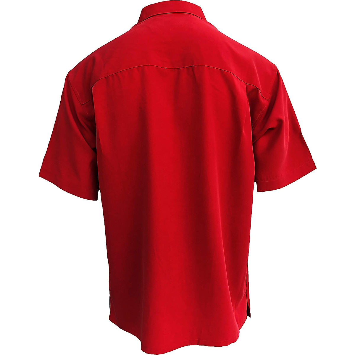 Bamboo Cay Men's Single Palm Tropical Style Embroidered Camp Shirt (Large, Tomato)