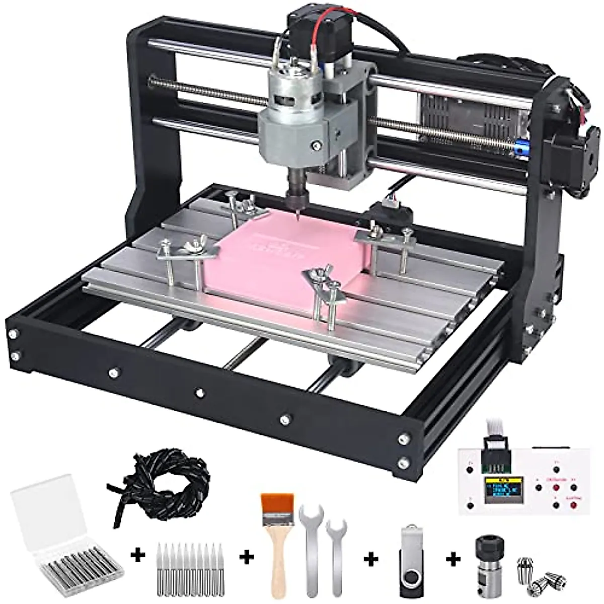 CNC Router Machine 3018 Pro, mcwdoit Simple Assembly Version, Desktop Wood Acrylic Plastic PCB MDF Engraving, 3 Axis with Offline Controller, Mill Bits, Working Area 11.8 * 7.1 * 1.8″
