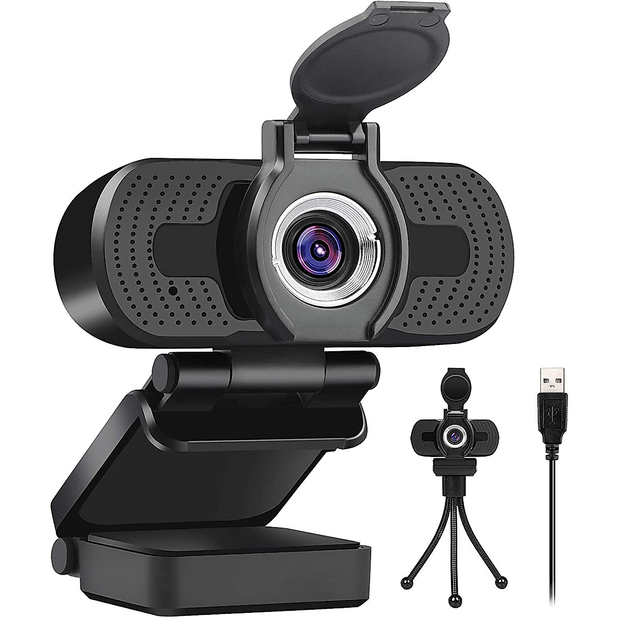 Necesa Webcam HD 1080P, Webcam with Microphone and Privacy Cover, Streaming Computer or Desktop Laptop USB Web Camera with 110 Big Black
