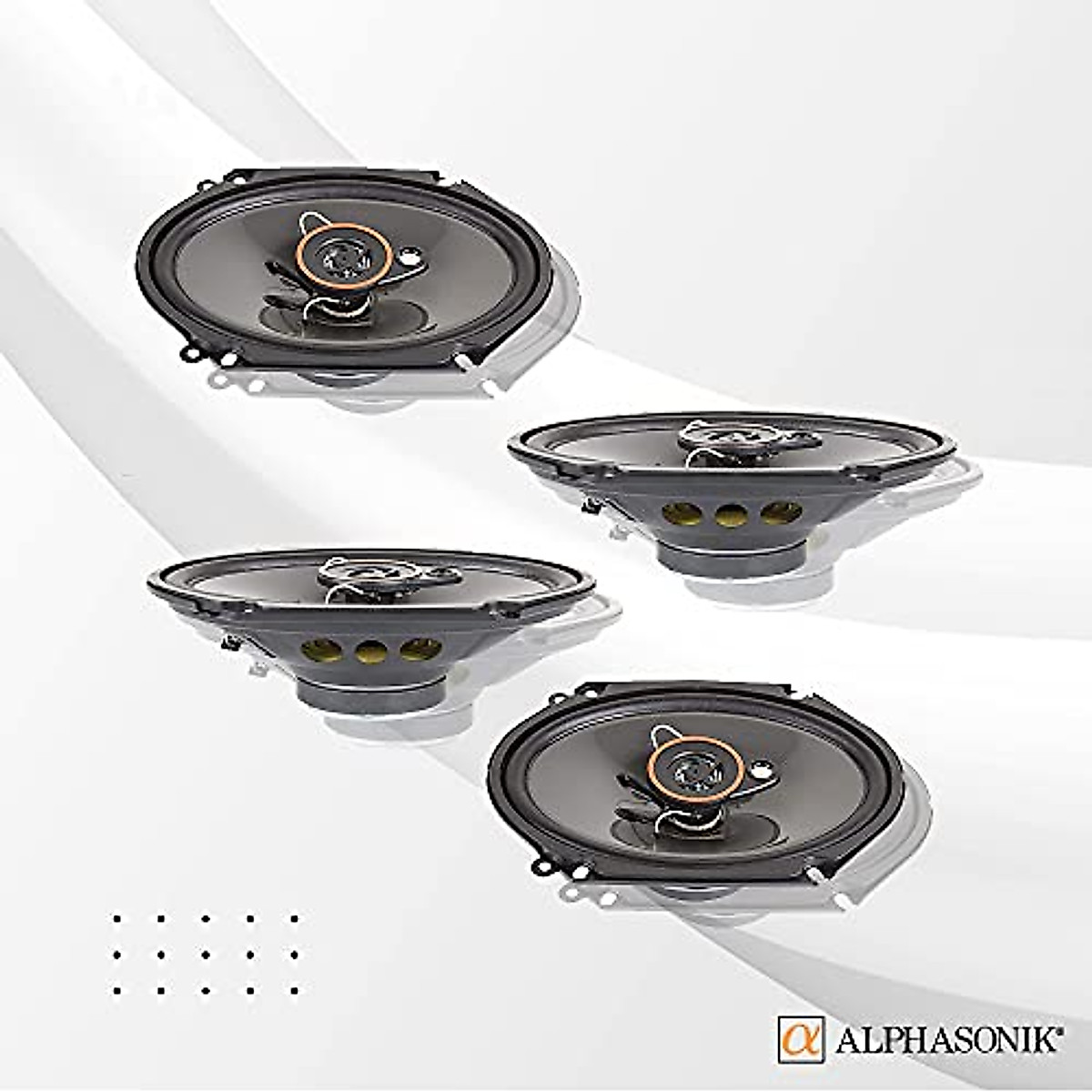 Two Pair of Alphasonik AS68 6x8 inch 350 Watts Max 3-Way Car Audio Full Range Coaxial Speakers with Universal Mounting Holes for Easy Installation