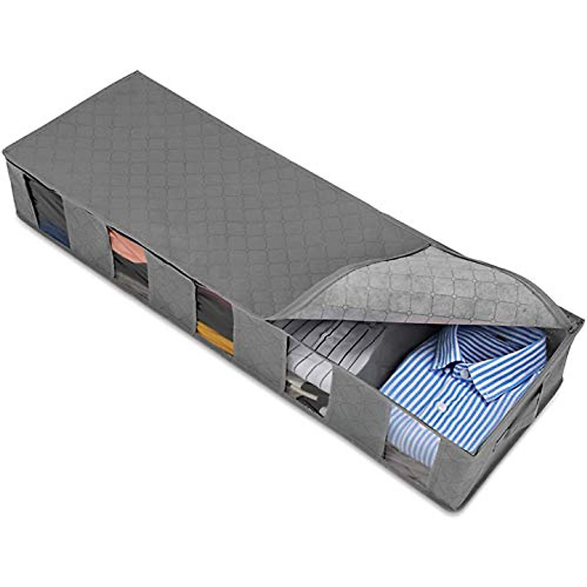 Apstour Under Bed Clothes Organizer Large Adjustable Dividers Storage Bag with Durable Fabric, Reinforced Handle, 4 Clear Window for Clothing, Shoes, Blankets, Sweaters, Toys (grey, 2)