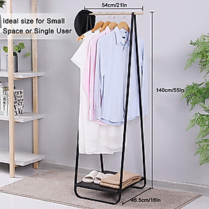 JEFEE Compact Clothes Rack Simple Garment Rack with Shelf 1-Tier Coat Clothing Organizer Storage for Hats Bags Shoe for Entryway Bedroom Dorm Pool, L21.3xW18.3X H55.1 inch, Black