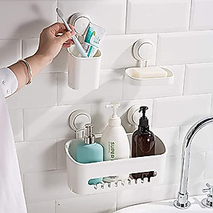 TAILI Shower Caddy Removable Vacuum Suction Cup Storage Basket +Toothbrush Holder + Soap Dish, DIY Drill-Free Kitchen Bathroom Bedroom Organizer Set