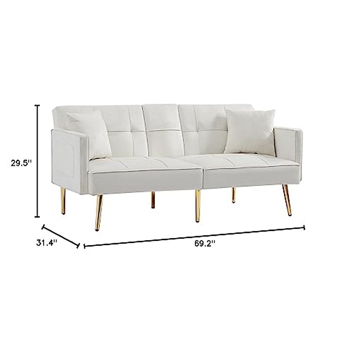 Voohek Loveseat, Velvet Armrests and Cup Holders Bedroom Modern Convertible Sofa Bed, Upholstered Sleeper Couch Folding Furniture for Compact Small Space, Dorm, Living Room Apartment, Office, White