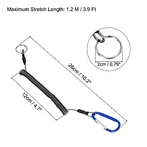PATIKIL 3.9ft Fishing Tool Lanyard, 2 Pack Safety Cord Spiral Lanyard Tether Retractable with Blue Metal Clip Keychain for Boating Kayak, Clear Black