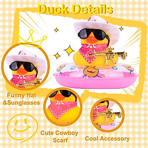 MuMyer Cowboy Duck Car Dashboard Decorations Rubber Duck Car Ornaments with Cool Accessories Mini Swim Ring Sun Hat Sunglasses Scarf or Necklace for Dashboard Decoration