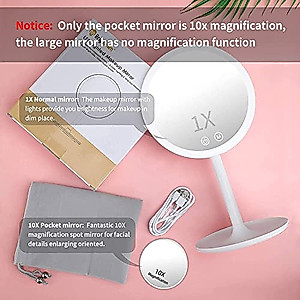 Make up Mirror with Lights, 1X/10X Magnifying Vanity Mirror with 46 LED Lights, 3 Lighting Modes, Brightness Adjustable and Rechargeable Personal Compact Travel Makeup Mirrors