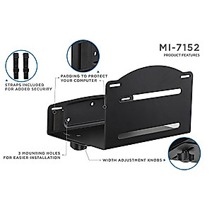Mount-It! CPU Wall Mount Bracket, Desktop Computer Tower Holder with Safety Straps, Heavy Duty Size Adjustable CPU Holder, Steel, Black, 22 Lbs Capacity, Saves Floor and Desk Space