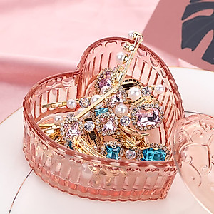 Aebor Glass Heart Shape Jewelry Box, Candy Box with Lid, Women's Small Covered Trinket Storage Organizer Box, Glass Treasure Chest Trinket Keepsake Gift Box for Women And Girls
