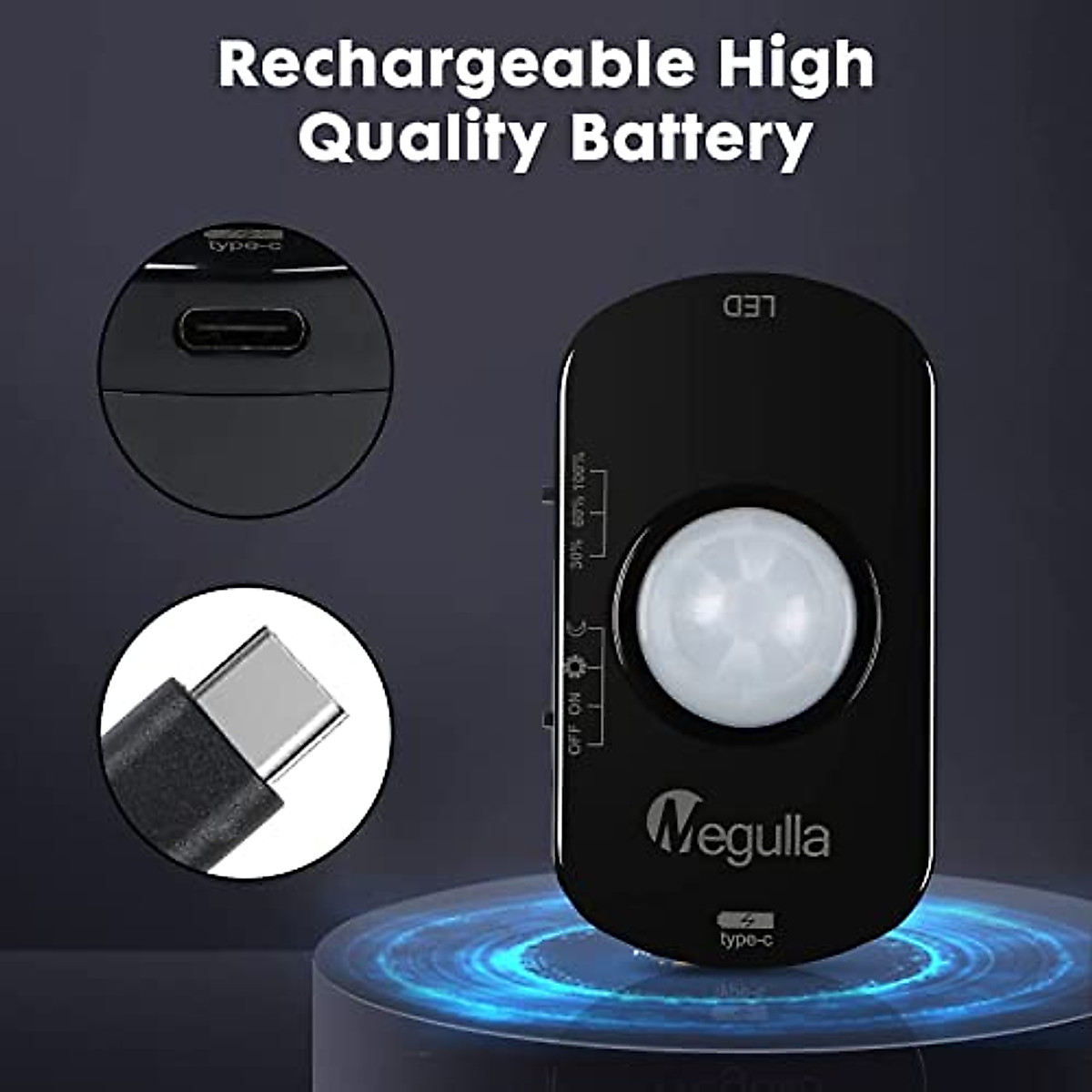 Megulla 3.5m/11.5ft Motion Sensor Gun Safe Lights, Gen3 Rechargeable Battery Motion Activated Black LED Strip with Timer and Dimmer for Dark Corners, Closets, Under Cabinets -Daylight White, 5000K