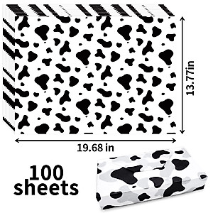 100 Sheets Cow Print Tissue Paper Bulk,Cow Print Tissue Paper for Gift Bags,Black and White Cow Print Tissue Paper for Cow Party ,14 x 20 inch