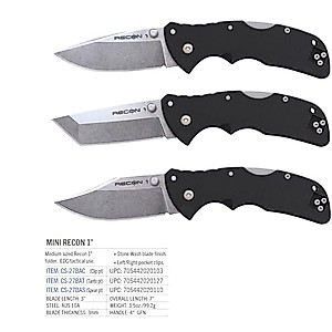 Cold Steel Mini Recon 1 3" AUS10A Tanto Point Blade 4" GFN Handle Folding Knife w/Tri-Ad Lock, Ambidextrous Pocket/Belt Clip