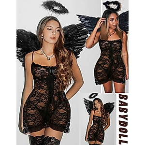 ADOME Lace Chemise Babydoll Lingerie for Women Lingerie Dress Pushup Lingerie with Underwire(Black, XXL)