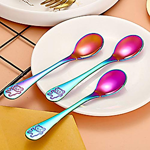 Boao 6 Pieces Rainbow Kids Spoons Stainless Steel Rainbow Kids Cutlery Kids Silverware Kids Utensil Child and Toddler Safe Flatware for Home and Preschools