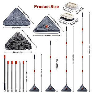 80 Inches Wall Mop with Long Handle Ceuku Wall Cleaner Mop with Extension Pole 39" to 80" Wall Duster With 3 Replacement Pad and 2 Tile Tub Brush, Wall Cleaner Mop for Cleaning Ceiling Window Tile Tub