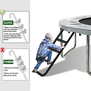 Eurmax USA Universal Easy-to-Assemble Trampoline Ladder, 3 Steps with Wide Steps, Trampoline Storage Bag, 220 lbs Capacity Trampoline Accessories for Children Kids, Black