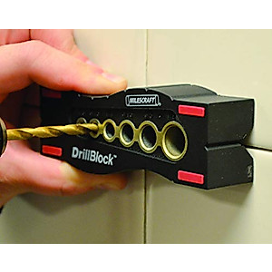 Milescraft 1312 DrillBlock Handheld Drill Guide - Perfect 90(degree) Drilling - 6 Steel Bushings - Anti-Slip - V-Drill Guide - Works on Flat, Angled and Round surfaces