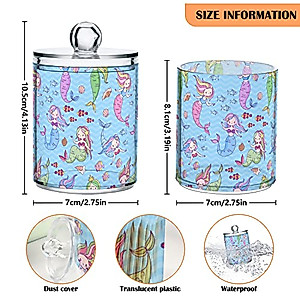 xigua 2 Pack Mermaid Qtip Holder Dispenser with Lids 14 oz Bathroom Storage Organizer Set,Clear Apothecary Jars Food Storage Containers for Tea,Coffee,Cotton Ball,Cotton Swab,Floss