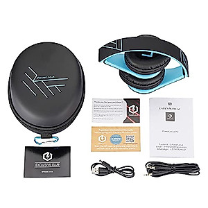 PowerLocus Bluetooth Headphones Over Ear, Wireless Headphones with Microphone, Foldable Headphone, Soft Memory Foam Earmuffs & Lightweight, Micro SD/TF, FM Radio for iPhone/Android/Tablet/PC/TV (Blue)